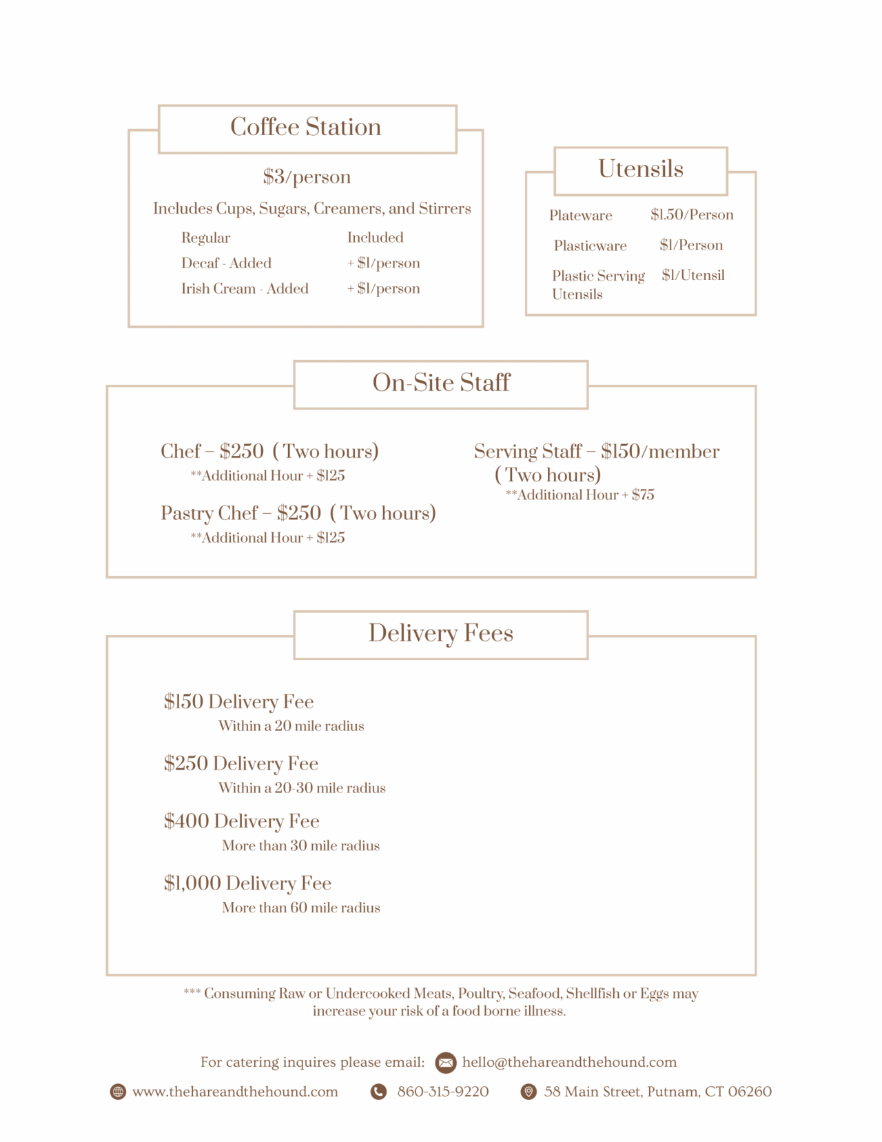Catering Menu | The Hare & The Hound